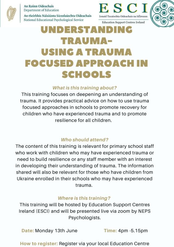 Education Centre Tralee | Teacher CPD - UNDERSTANDING TRAUMAUSING A ...