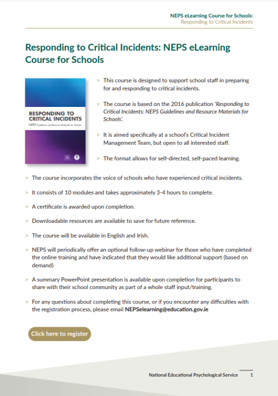 Education Centre Tralee | Teacher CPD - NEPS CI E Learning course