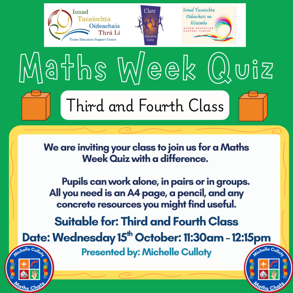 Education Centre Tralee | Teacher CPD - 25TRA739 Maths Week Quiz Day (Third and Fourth Class ...